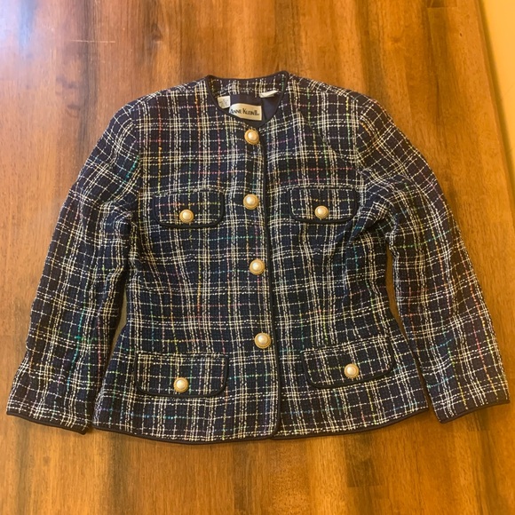 Anne Klein | Jackets & Coats | Anne Klein Ll Vintage Jacket Womens Tweed Blue White Pearl ...
